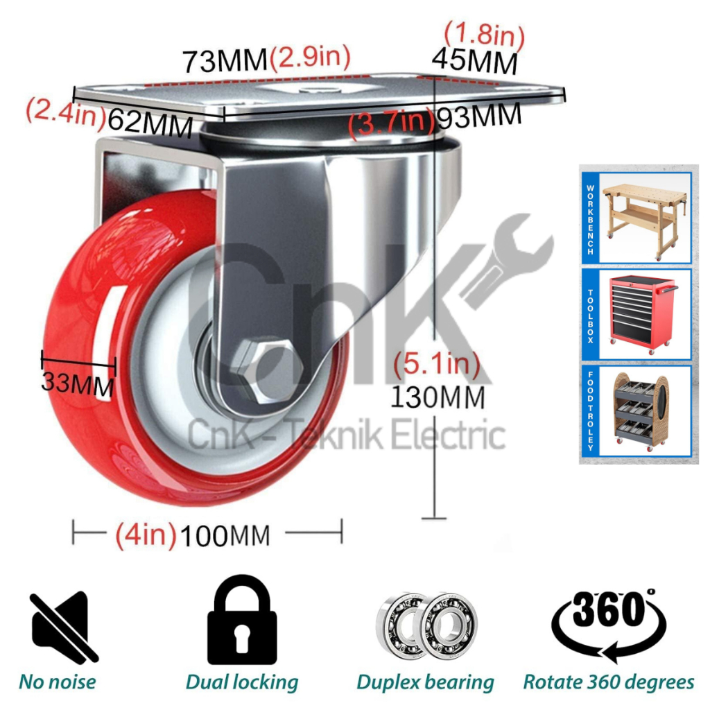 Jual RODA CASTER WHEEL PU MERAH HEAVY DUTY 3 / 4/ 5 INCH RODA TROLY UP TO 180 KG | Shopee Indonesia