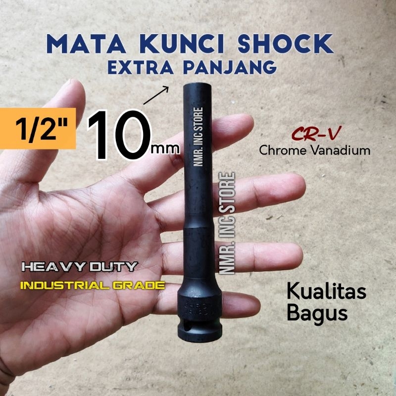 Jual Mata Kunci Shock 10 10mm Extra Panjang 130mm (13cm), Sok Impact 1/2" Pas Socket, Kualitas ...