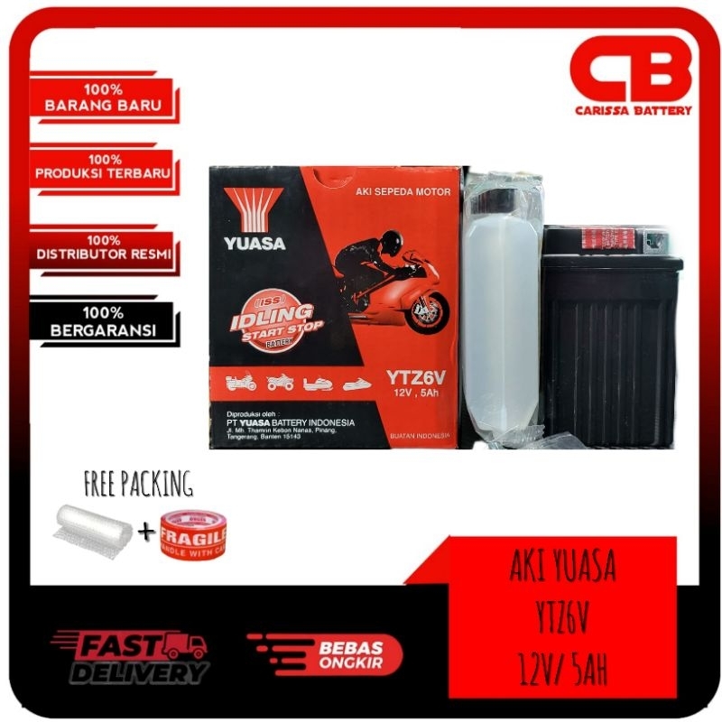 Jual AKI MOTOR YAMAHA NMAX AEROX 155 LEXI FINO YTZ6V RESMI DARI YUASA ...