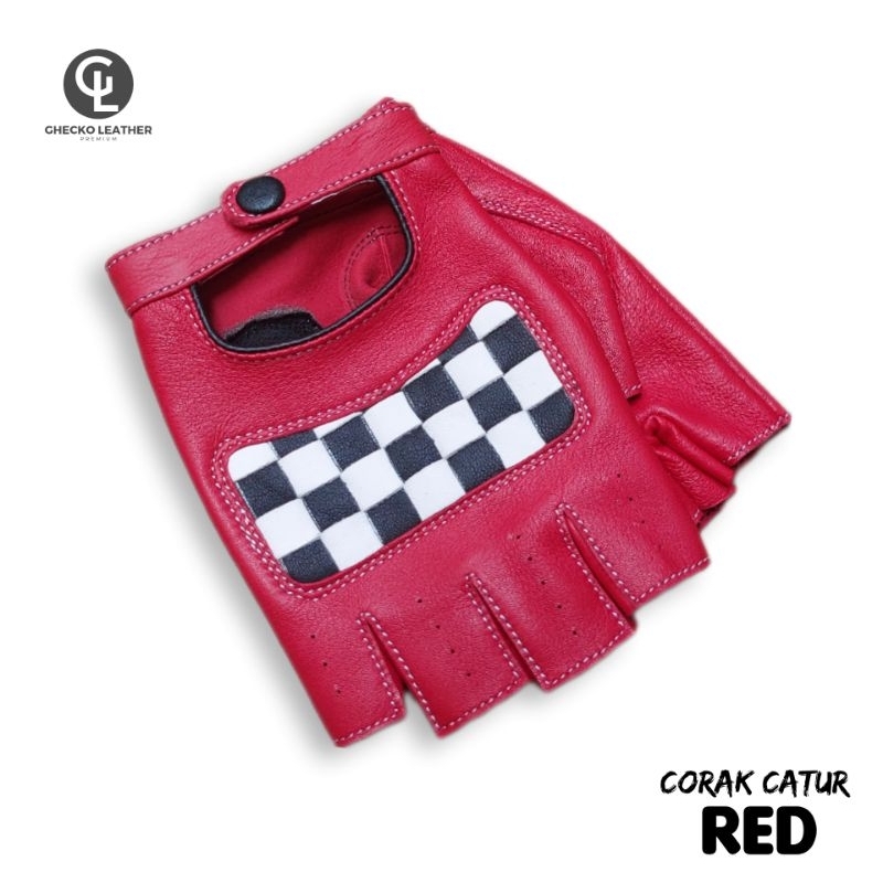 Jual Sarung Tangan Kulit Corak Catur Merah | Shopee Indonesia