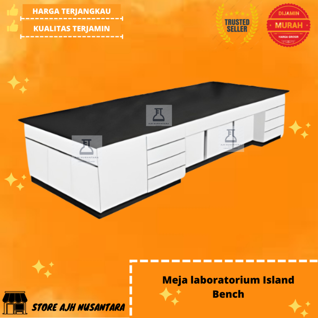 Jual meja Lab Island Bench, ISB-4 HPL: 3000x1500x850mm (Warna Light ...