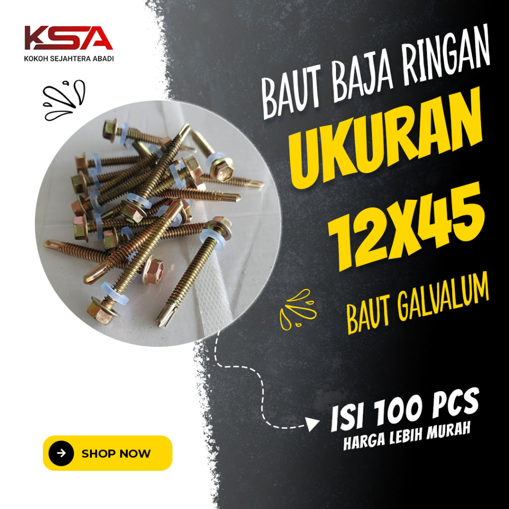 Jual Baut Baja Ringan Galvalum Atap Sekrup Drilling Spandek Ukuran ...