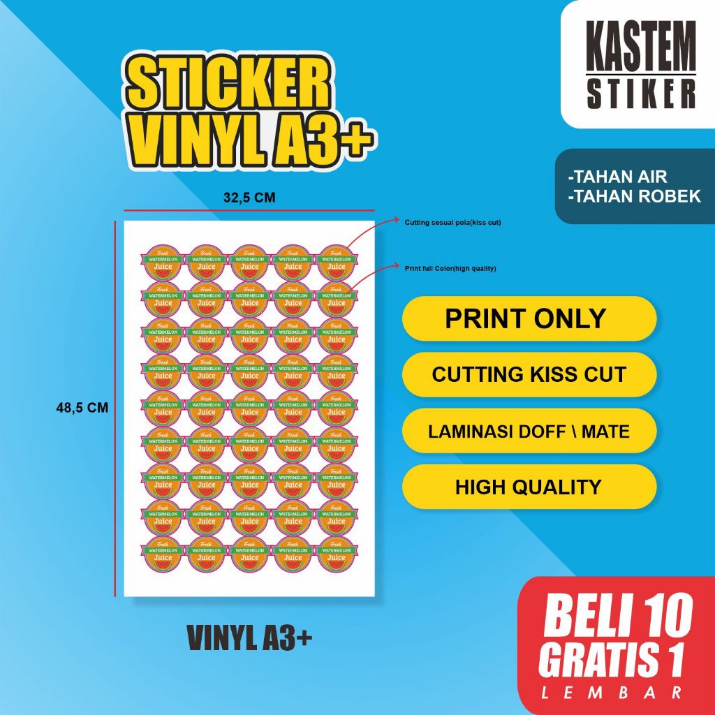 Jual Cetak Stiker Vinyl A3+ Cutting sudah lminasi dan cutting sesuai ...
