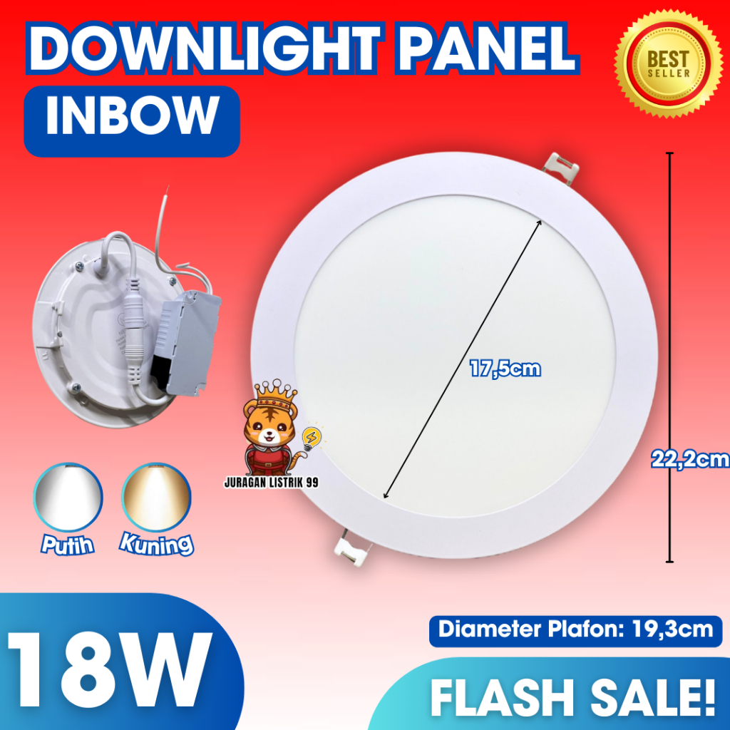 Jual Lampu Downlight LED Panel Putih 18 Watt Tipis Bulat / Kotak Inbow ...
