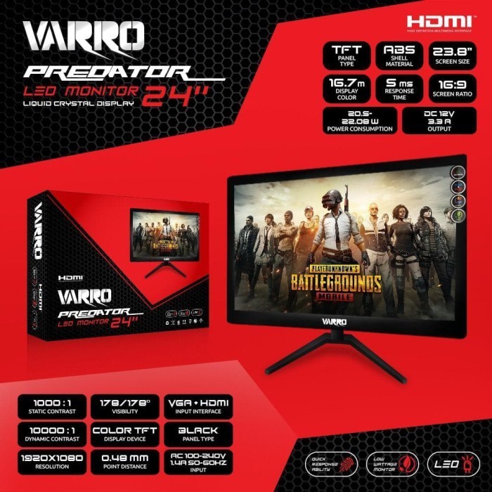 Jual Monitor Led 24" Inch VARRO Predator FHD 1080p 60Hz 5ms Port HDMI ...