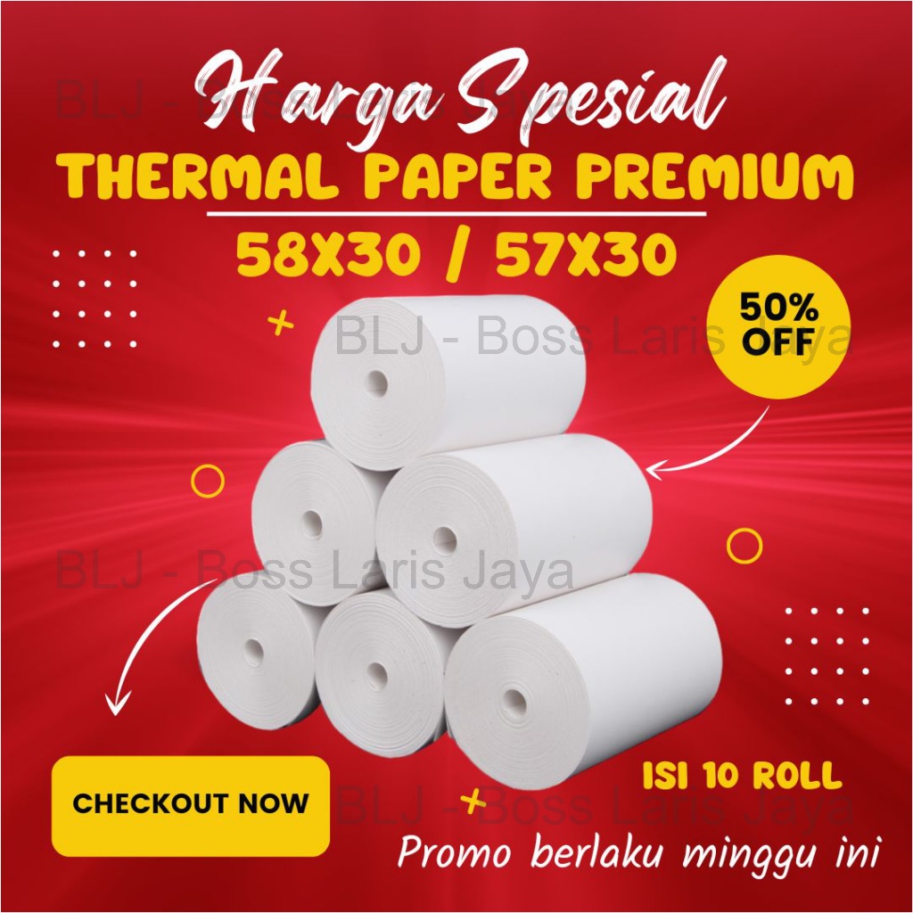 Jual 10 ROLL KERTAS STRUK THERMAL PAPER ROLL 58MM 58x30 TERMAL EDC ...