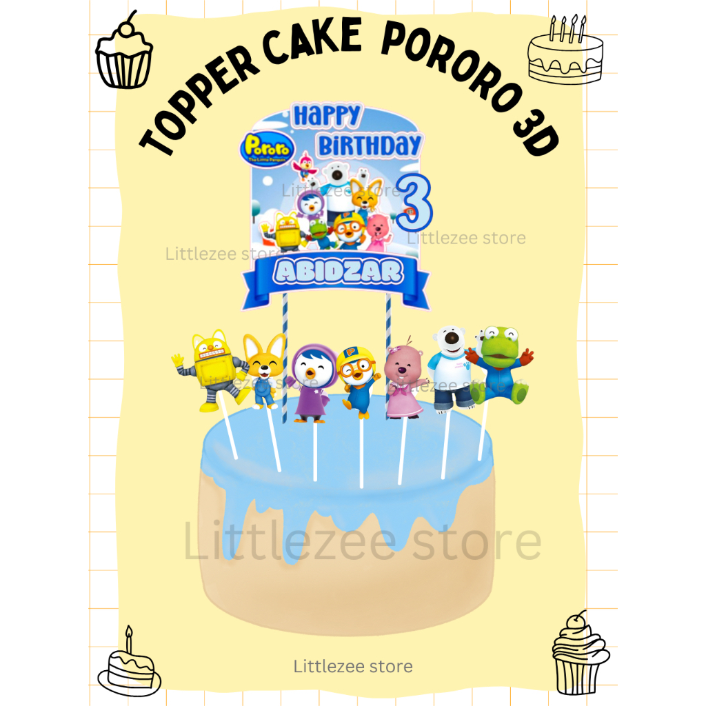 Jual topper cake 3D pororo / topper kue 3D pororo / hiasan kue 3D ...