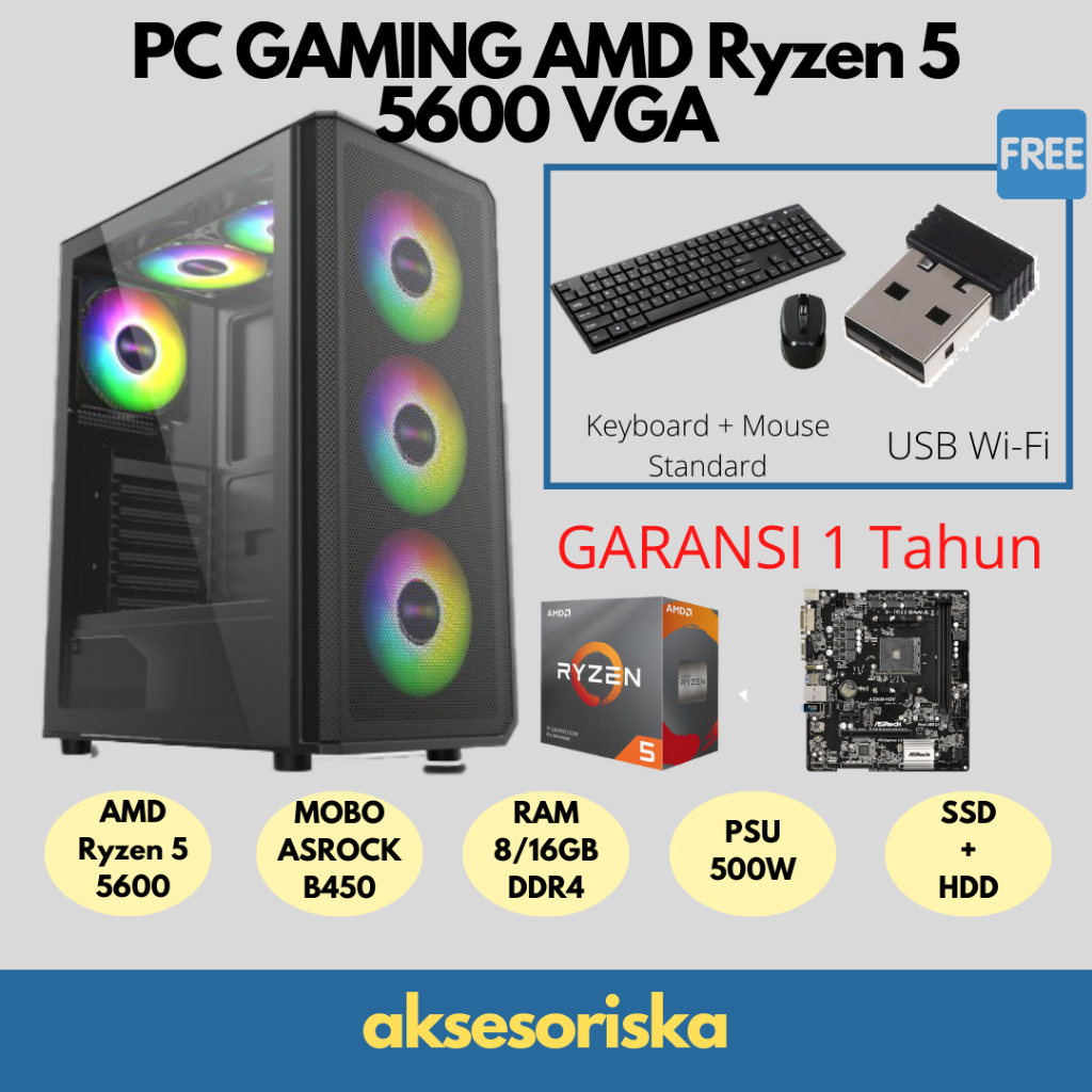 Jual PC Gaming Paket CPU Rakitan Komputer AMD Ryzen 5 5600 VGA SIAP GAMING & Design | Shopee ...