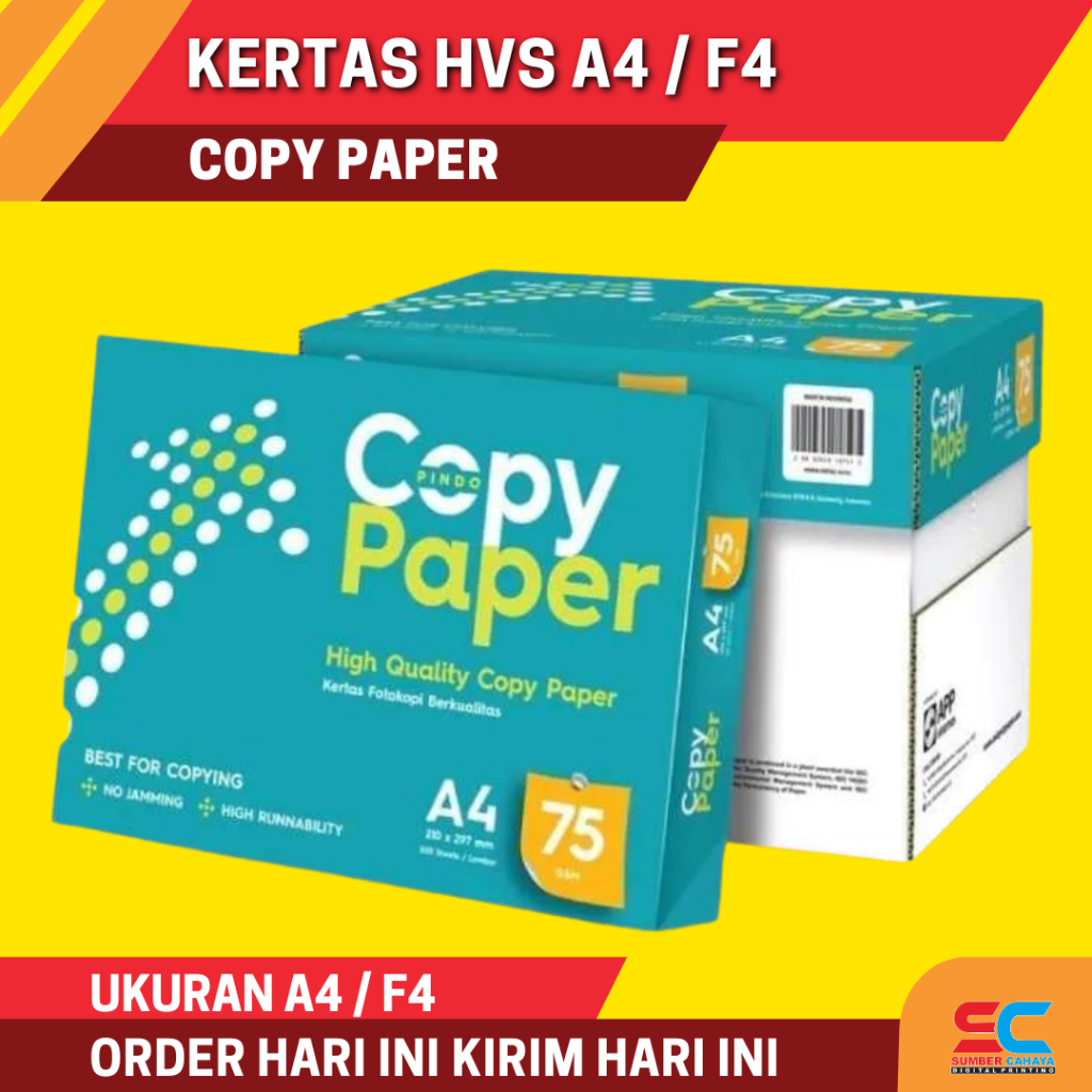 Jual KERTAS HVS UKURAN A4 ATAU F4 / 1 RIM KERTAS FOTOCOPY ISI 500 ...