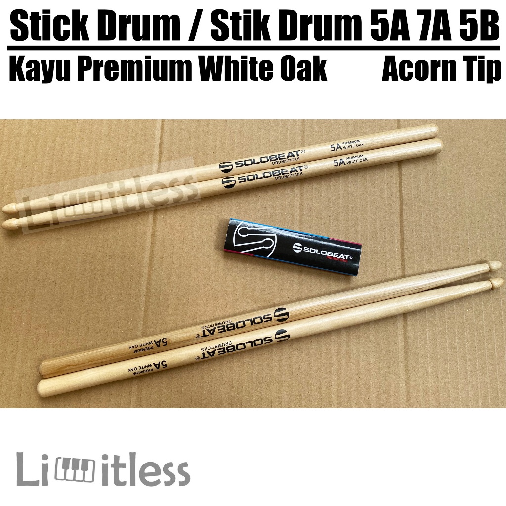 Jual Stik Drum 5A 7A 5B Stick Drum Solobeat Kayu White Oak Acorn Tip ...