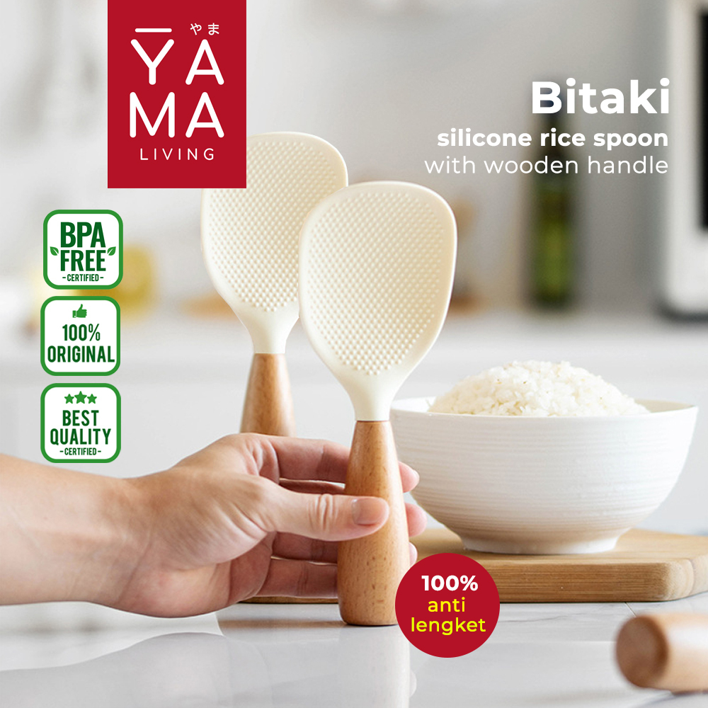 Jual YAMA BITAKI Standing Rice Spoon Centong Sendok Nasi Berdiri Silicon Gagang Kayu Anti ...