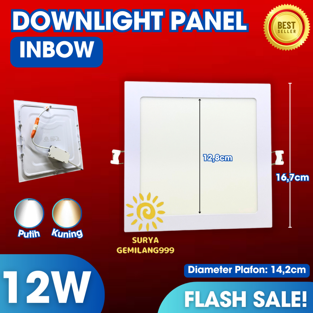 Jual Lampu Downlight LED Panel 12W Putih 12 Watt Kuning 12Watt Tipis Kotak Inbow | Shopee Indonesia