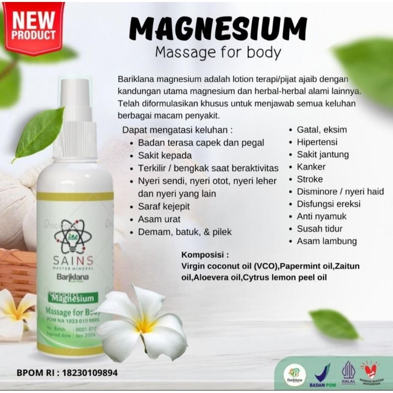 Jual [Bisa COD] MAGNESIUM Massage for body (minyak pijat) bariklana ...