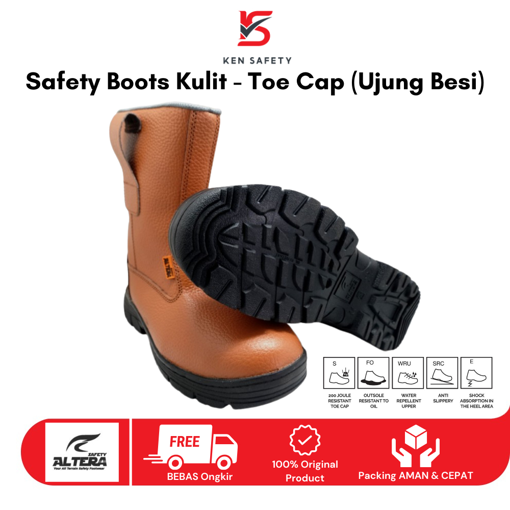 Jual Safety Boots Kulit Sepatu Safety Kerja Outdoor Altera Coklat Toe ...