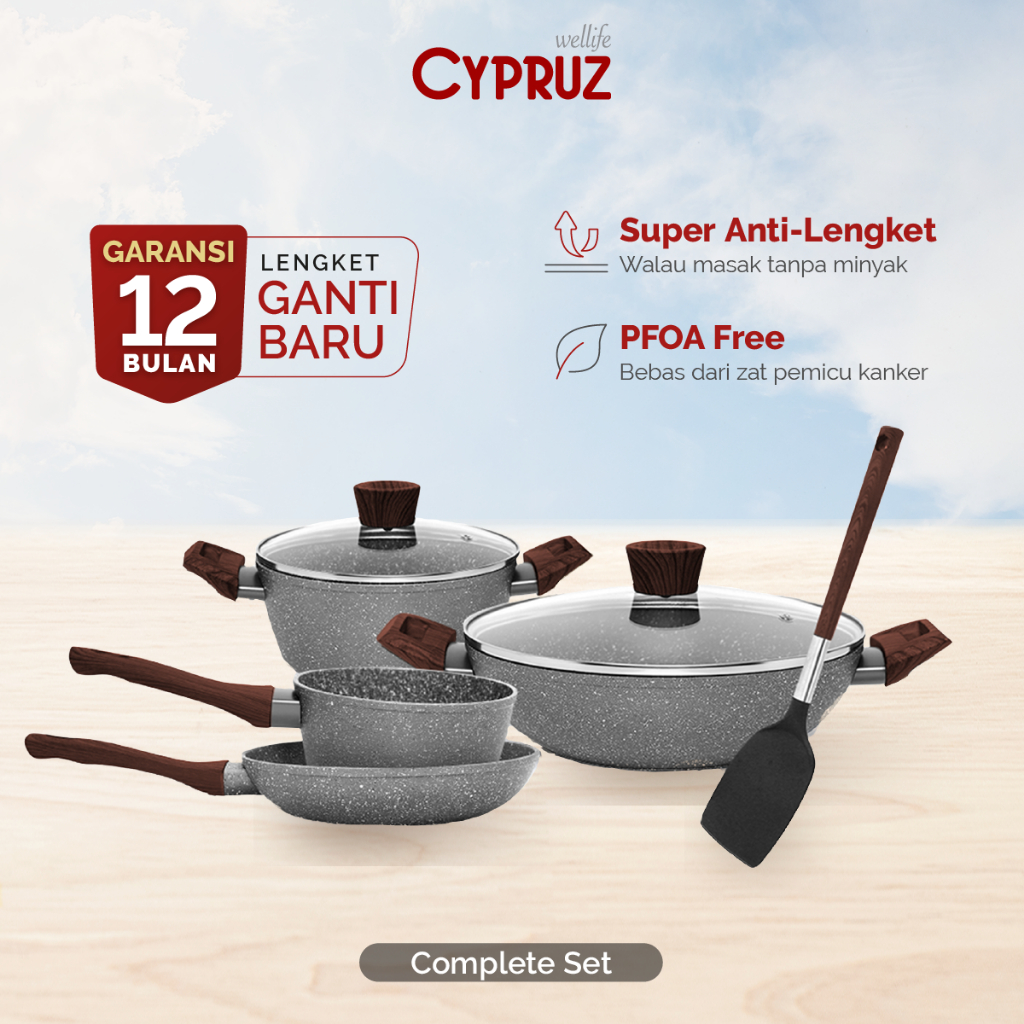 Jual Cypruz Cookware Set Grey Marble Series Panci Set Anti Lengket Premium 7pcs | Shopee Indonesia