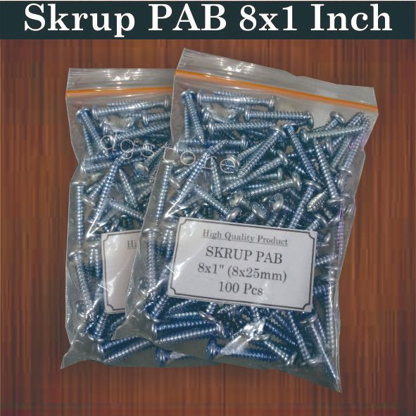 Jual Sekrup PAB 8x1 Inch (8x25mm) 50-100 Biji Baut Kepala Bulat Pentol ...