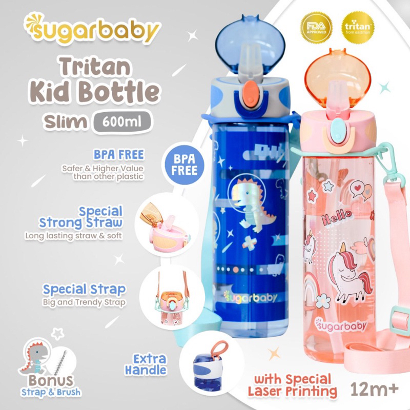 Jual SUGARBABY Tritan Kid Bottle Special Straw / Kid Bottle Slim 600ml | Sugar Baby Tritan Kids ...