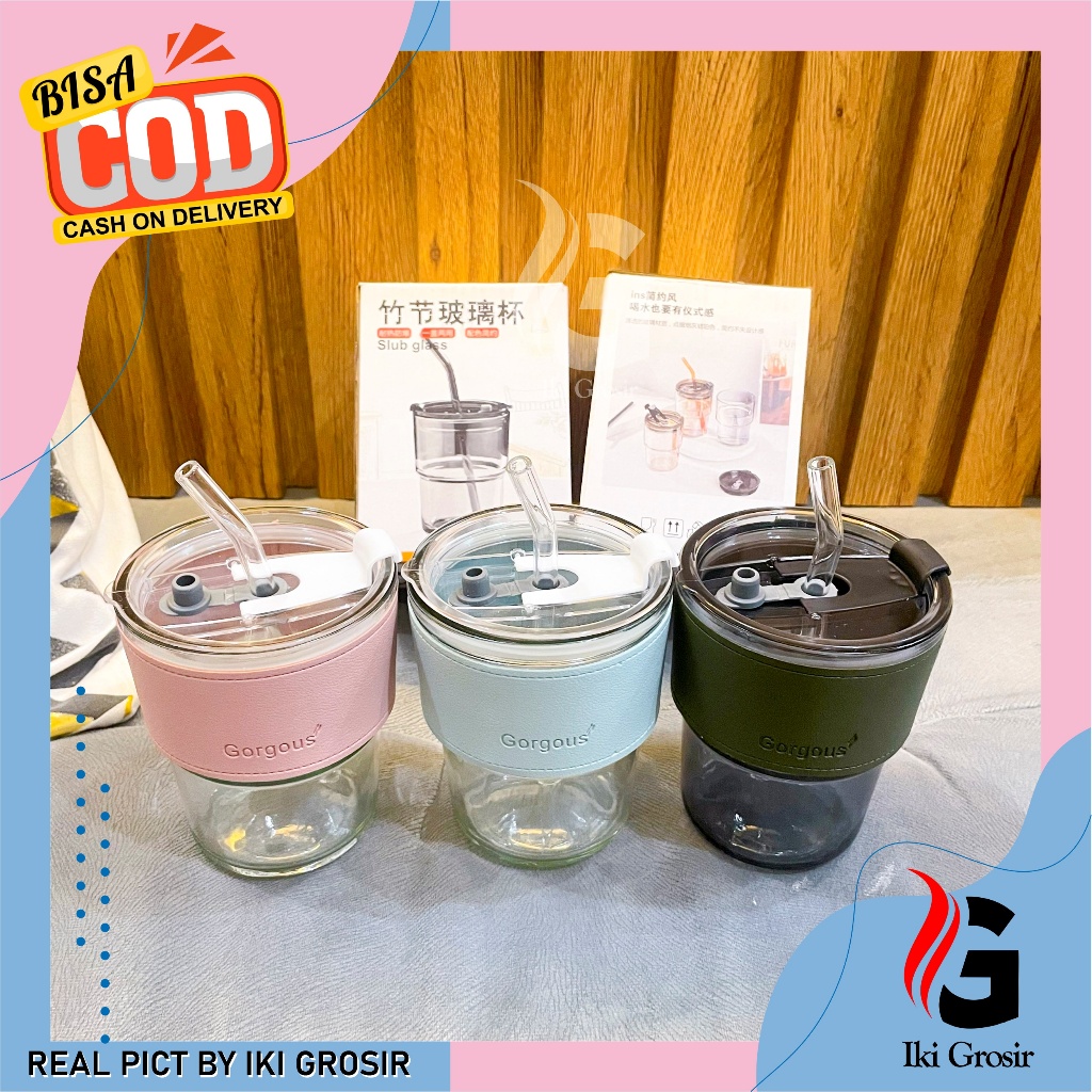 Jual Aesthetic Botol Minum Kaca Gelas Mug Korea Bottle Tumbler 400 ml Coffee Cup Anti Slip ...