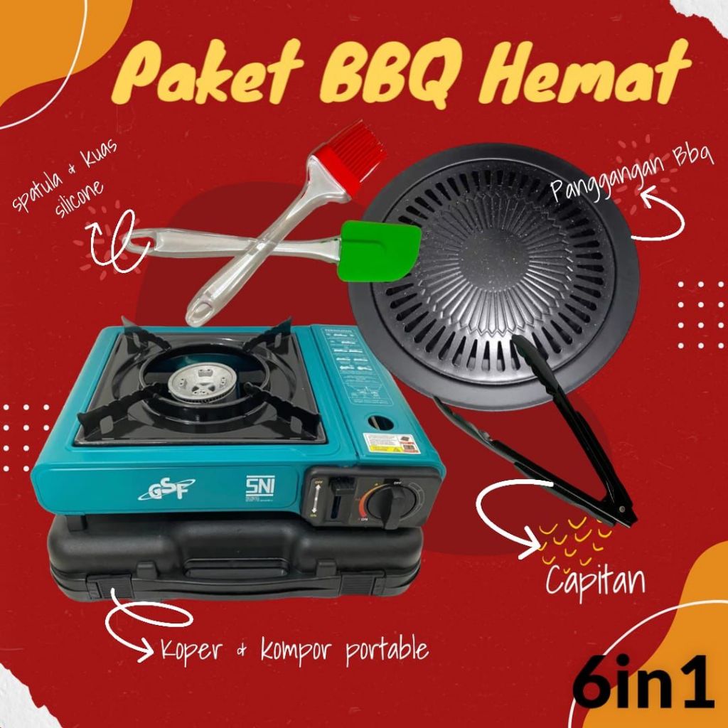 Jual Paket BBQ Hemat 6in1 / Paket BBQ Murah / Set Kompor Dan Grill Pan ...