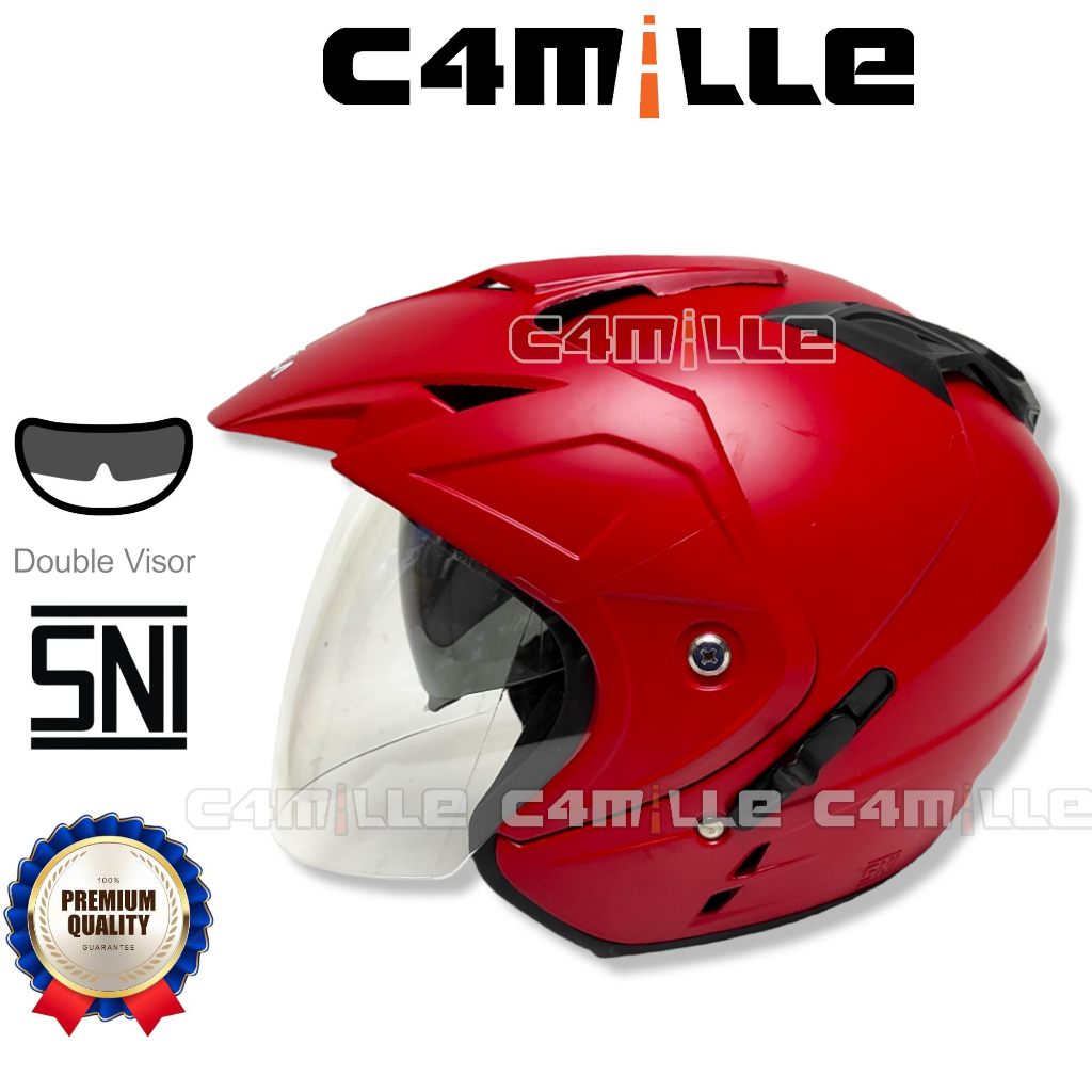 Jual HELM DUKE SOLID RED DOFF DOUBLE VISOR HALF FACE MURAH SNI | Shopee ...