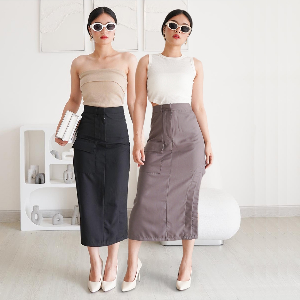 Jual Egoodness Skirt Curve Twill Pone Rok Panjang Bawah Lutut | Shopee ...