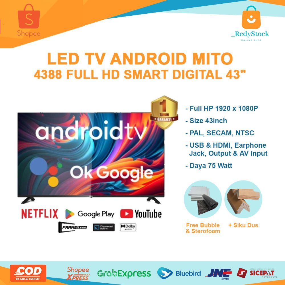 Jual LED TV ANDROID MITO 4388 FULL HD SMART DIGITAL 43" INC NEW TV LED ...