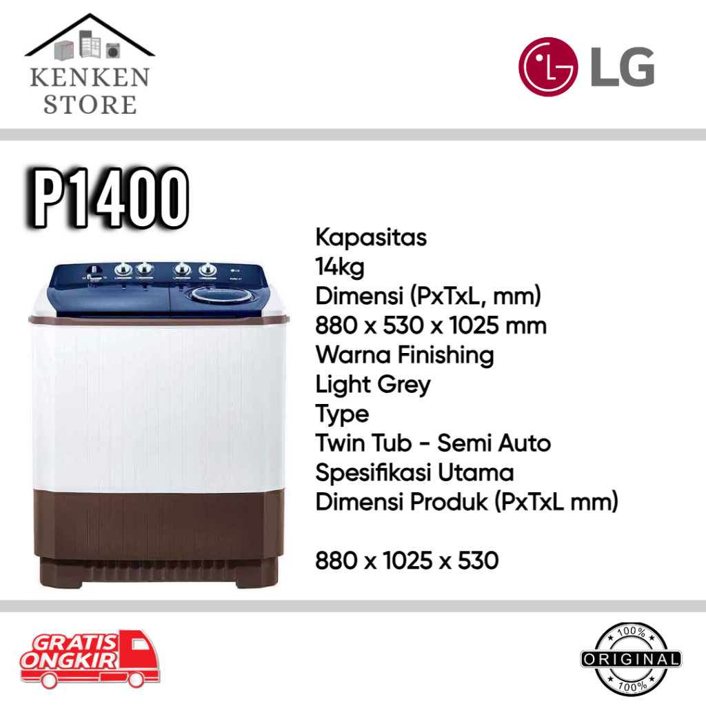 Jual MESIN CUCI LG 2 TABUNG P1400RT 14KG / P1400RTM(BLACK) | Shopee ...