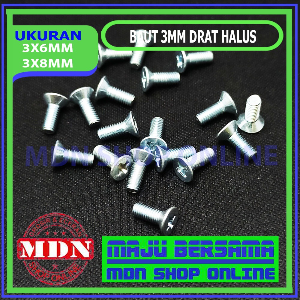 Jual Baut 3mm drat halus 3X6mm 3X8mm | Shopee Indonesia