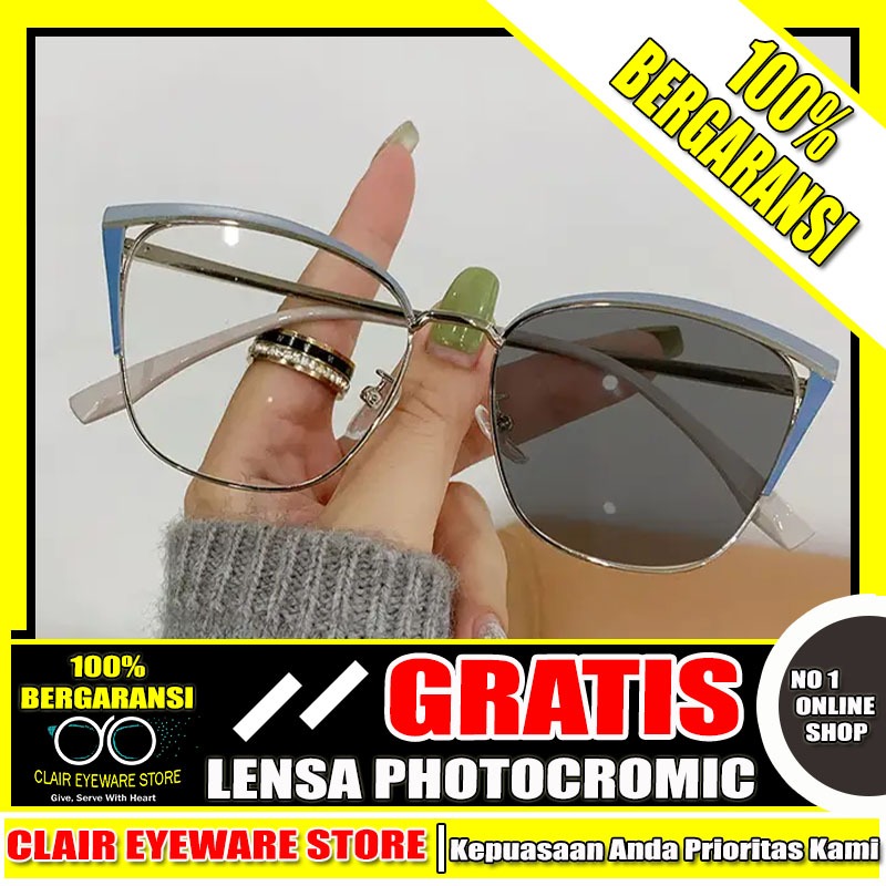 Jual Clair Eyewear CO 77 Optik Melawai Frame Kacamata Cat Eye Besi Blueray Photocromic Anti ...