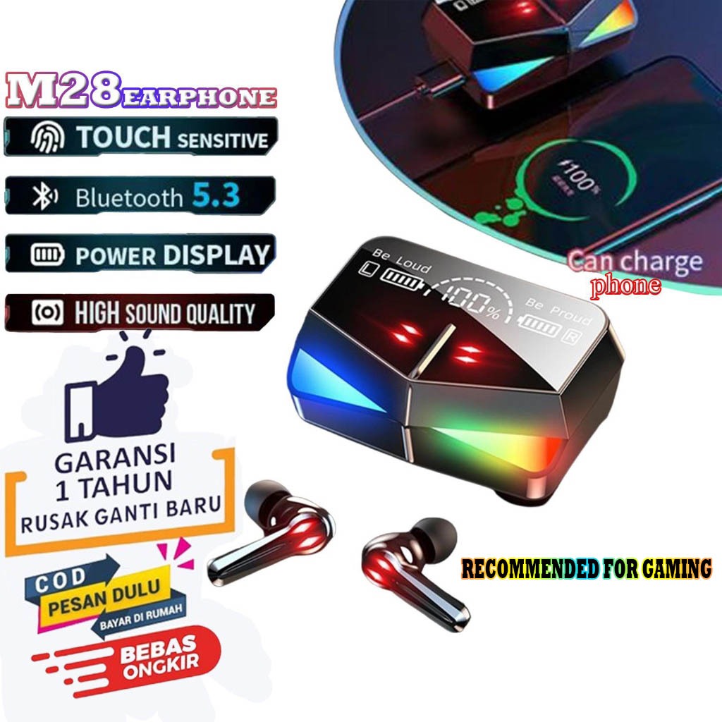 Jual RG Headset Bluetooth Gaming TWS M28 earphone Dual Mode bass headphone BT V5.1 LED Smart ...