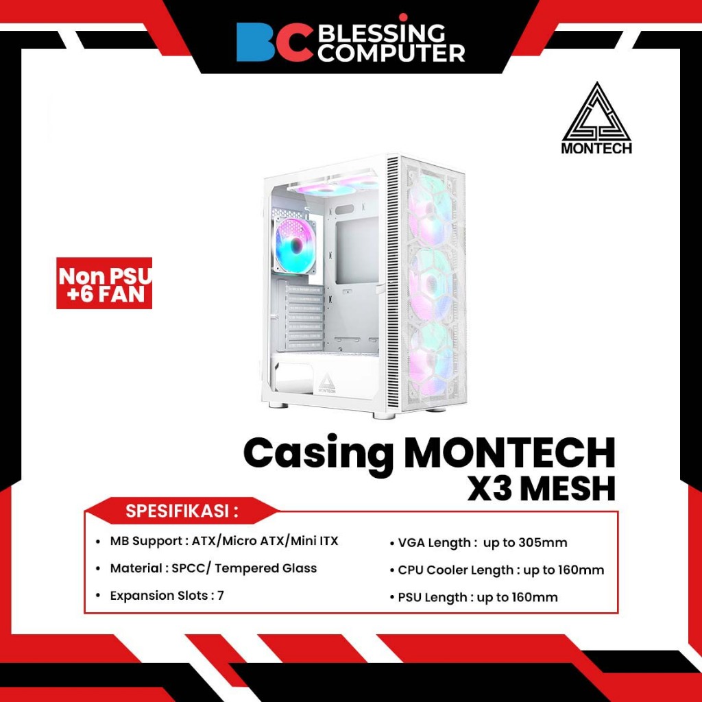 Jual Casing MONTECH X3 MESH - White | Shopee Indonesia