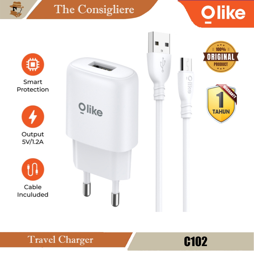 Jual Olike Charger C102 Free Kabel Micro 1,2A Fast Safe Charging White ...