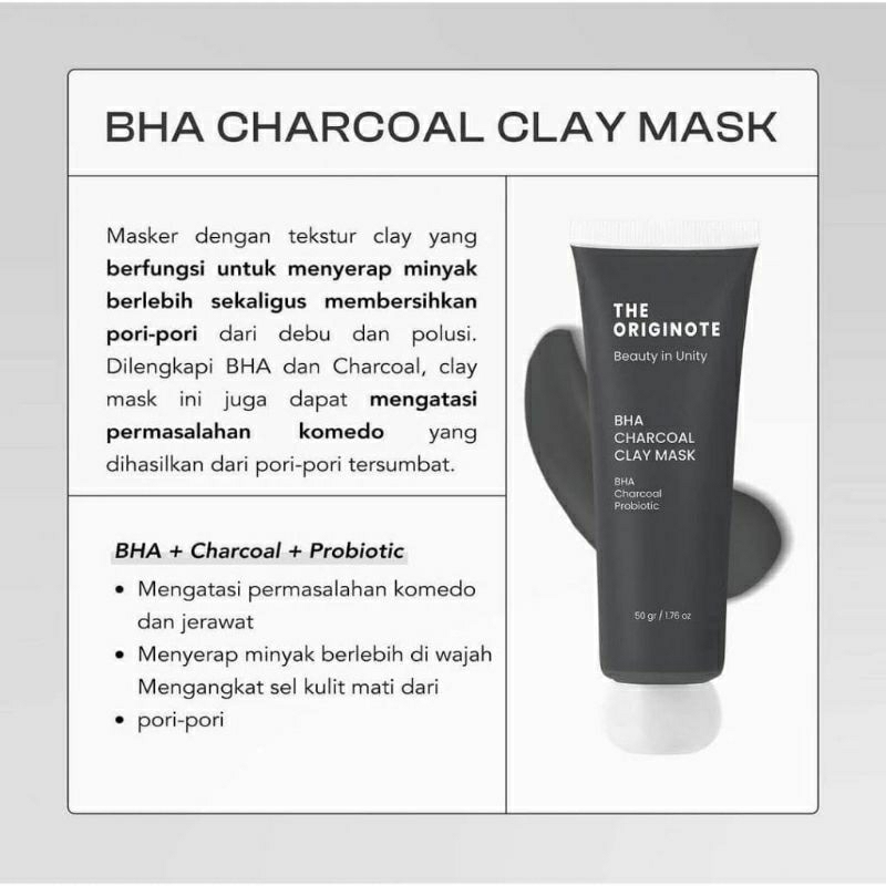 Jual The Originote BHA Charcoal Clay Mask Masker Komedo (50gr) | Shopee ...