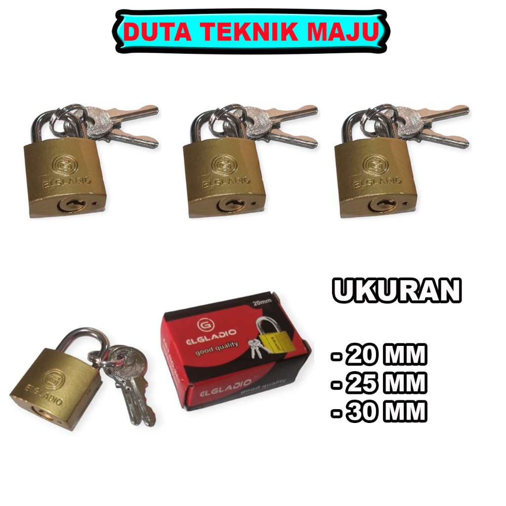 Jual RSJ Gembok kuning pres Elgladio 20mm 25mm 30mm gembok koper 20mm ...
