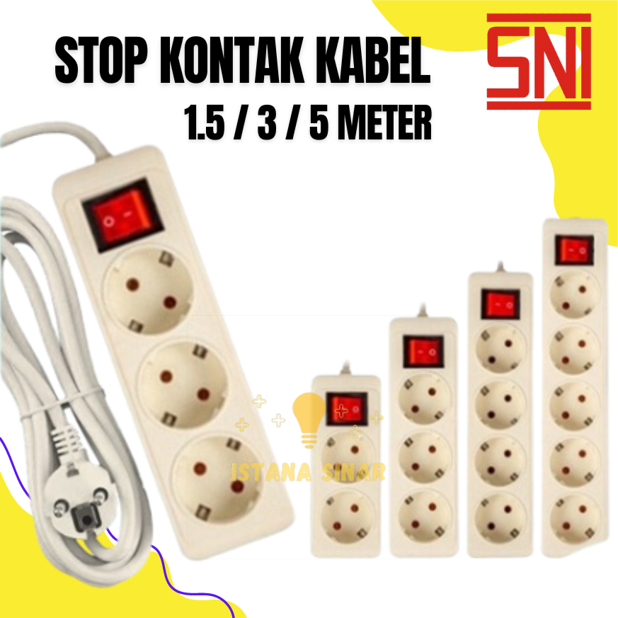 Jual STOP KONTAK + KABEL 2/3/4/5 LUBANG 1.5/3/5 METER SNI / STOP KONTAK ...