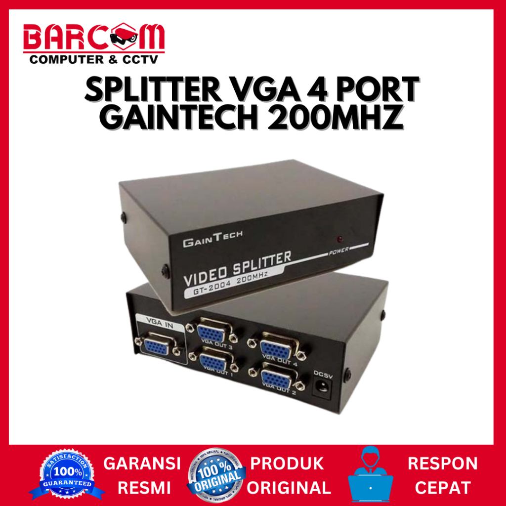 Jual VGA Splitter 4 Port Gaintech Video [200MHz/ 4 Port] High ...