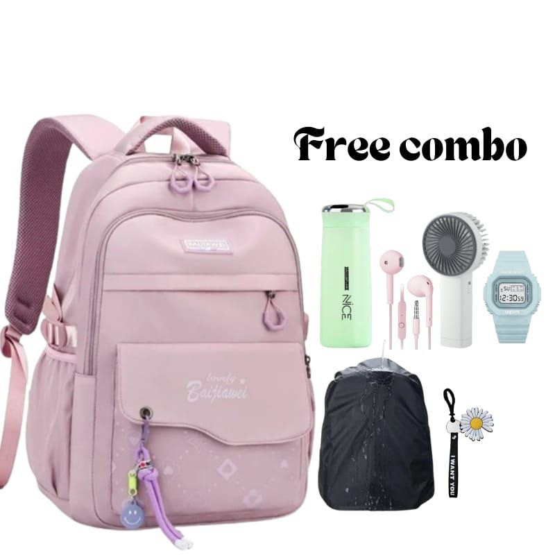 Jual Tas Ransel Sekolah Perempuan SD SMP SMA Kapasitas Besar Banyak Bonus Ransel Sekolah Korean ...