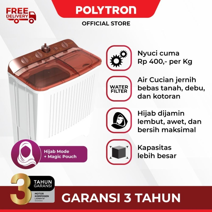 Jual MESIN CUCI POLYTRON PWM 9072 / POLYTRON MESIN CUCI 2 TABUNG PWM 9072N [9KG] | Shopee Indonesia