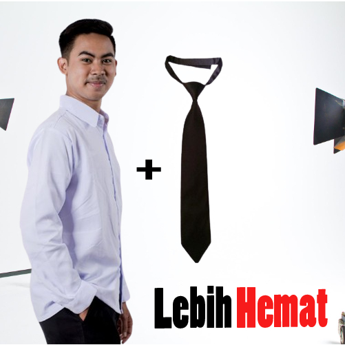 Jual TERBARU Kemeja Polos Putih Lengan Panjang + Free Dasi Hitam Dewasa ...