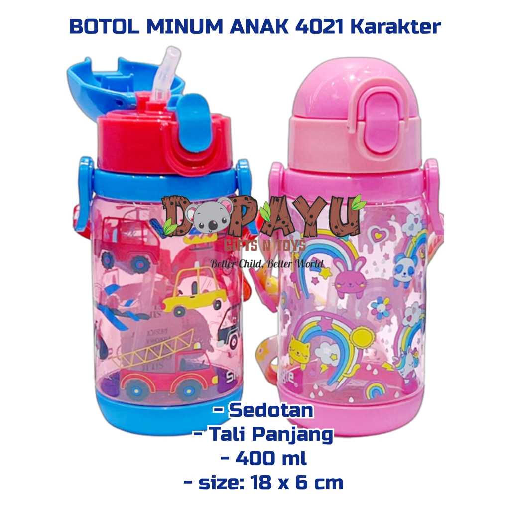 Jual BOTOL MINUM ANAK 4021 Karakter Sedotan dan Tali Panjang 400 ml | Shopee Indonesia
