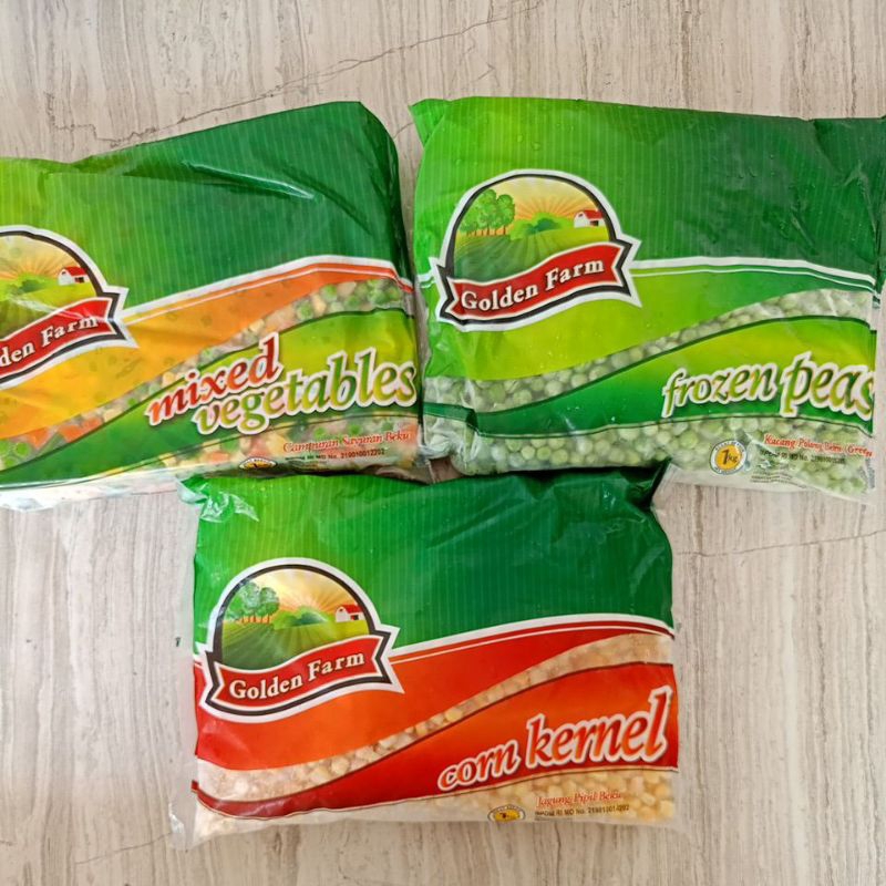 Jual [ 1 kg ] GOLDEN FARM kernel corn / green peas / mix vegetable ...