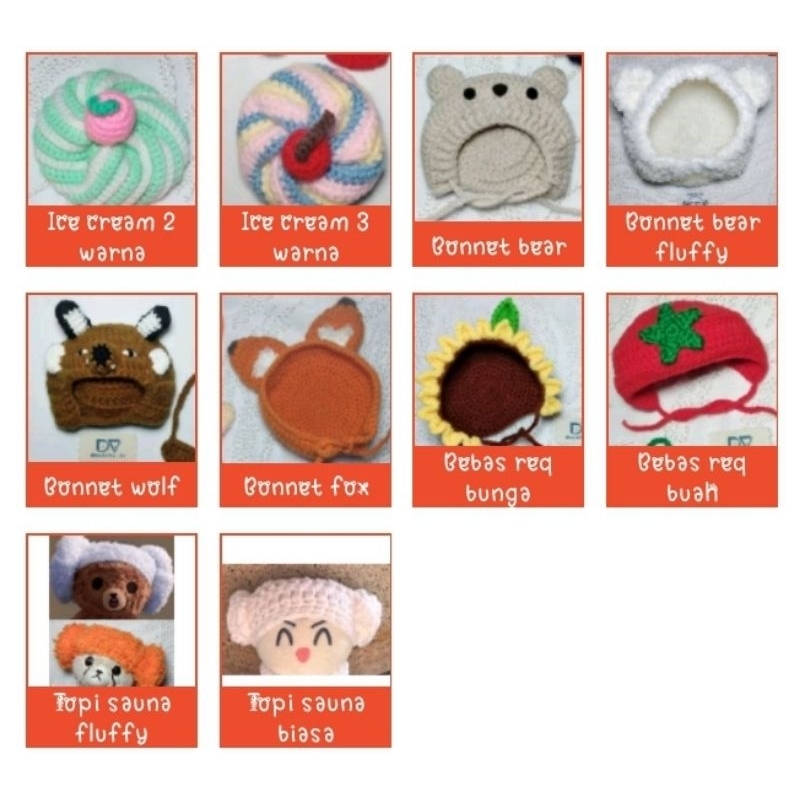 Jual (PO) topi bonnet flower fruit ice cream fox bear wolf kpop doll ...