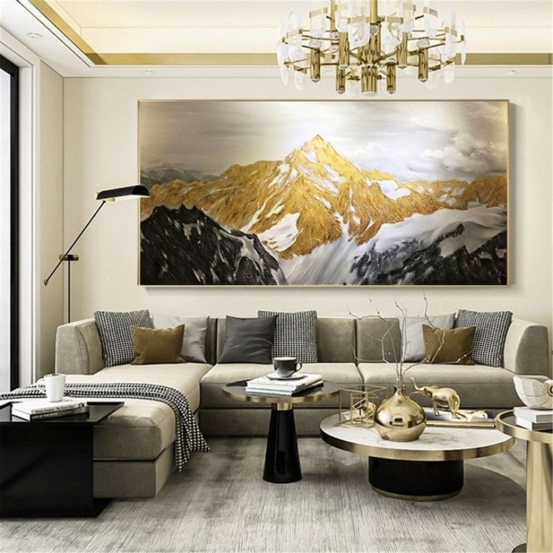 Jual Hiasan Dinding Aesthetic Lukisan Pemandangan Gunung Gold Texture ...