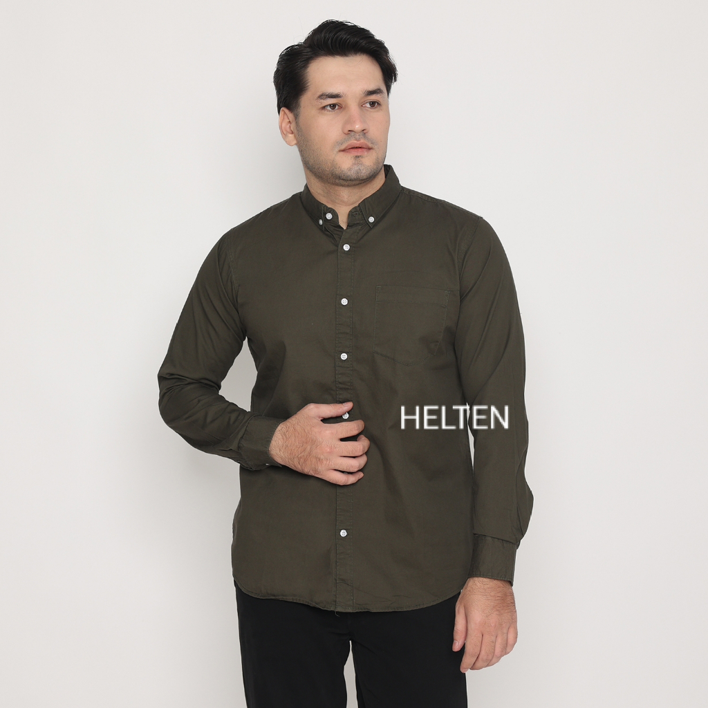 Jual HELTEN Kemeja Polos Panjang Soft Twill Comfort Green Army | Shopee ...