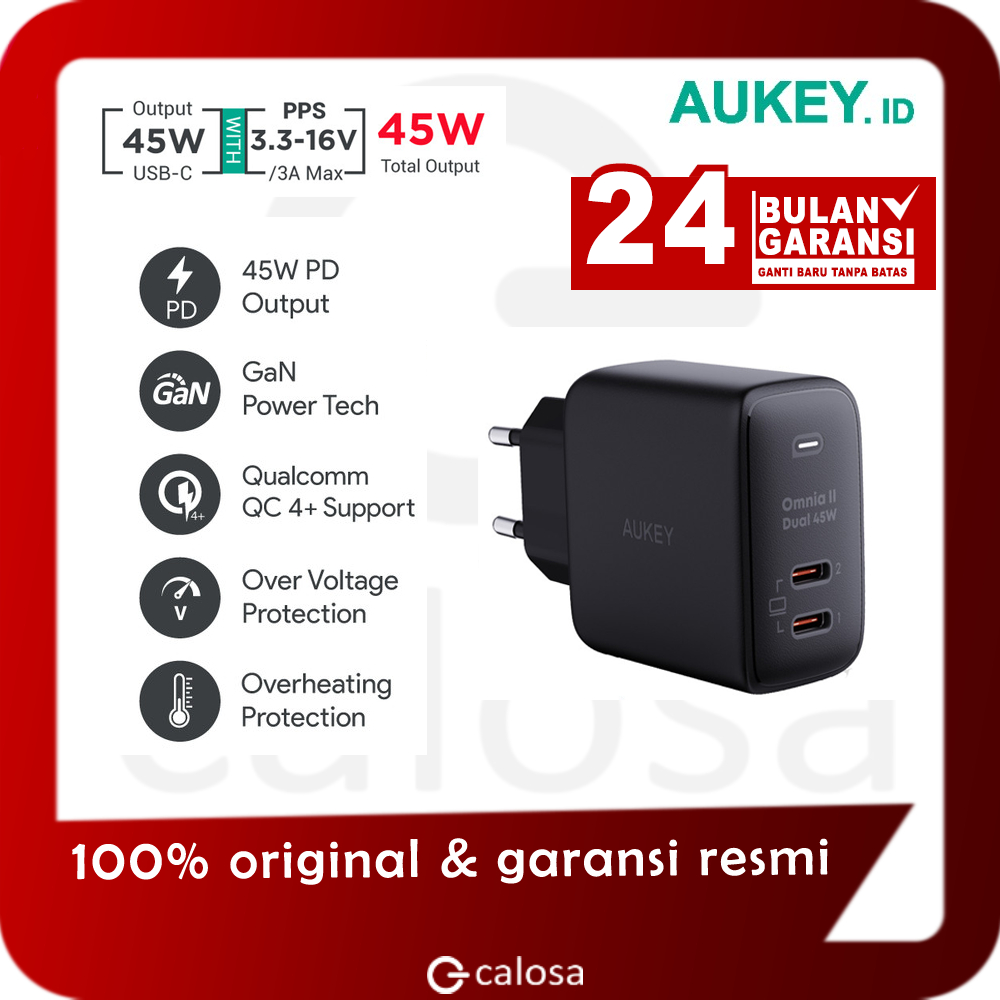 Jual AUKEY PA-B4T 2P OMNIA II Duo Series USB-C PD 45W PPS USB-C - BLACK ORIGINAL GARANSI RESMI ...