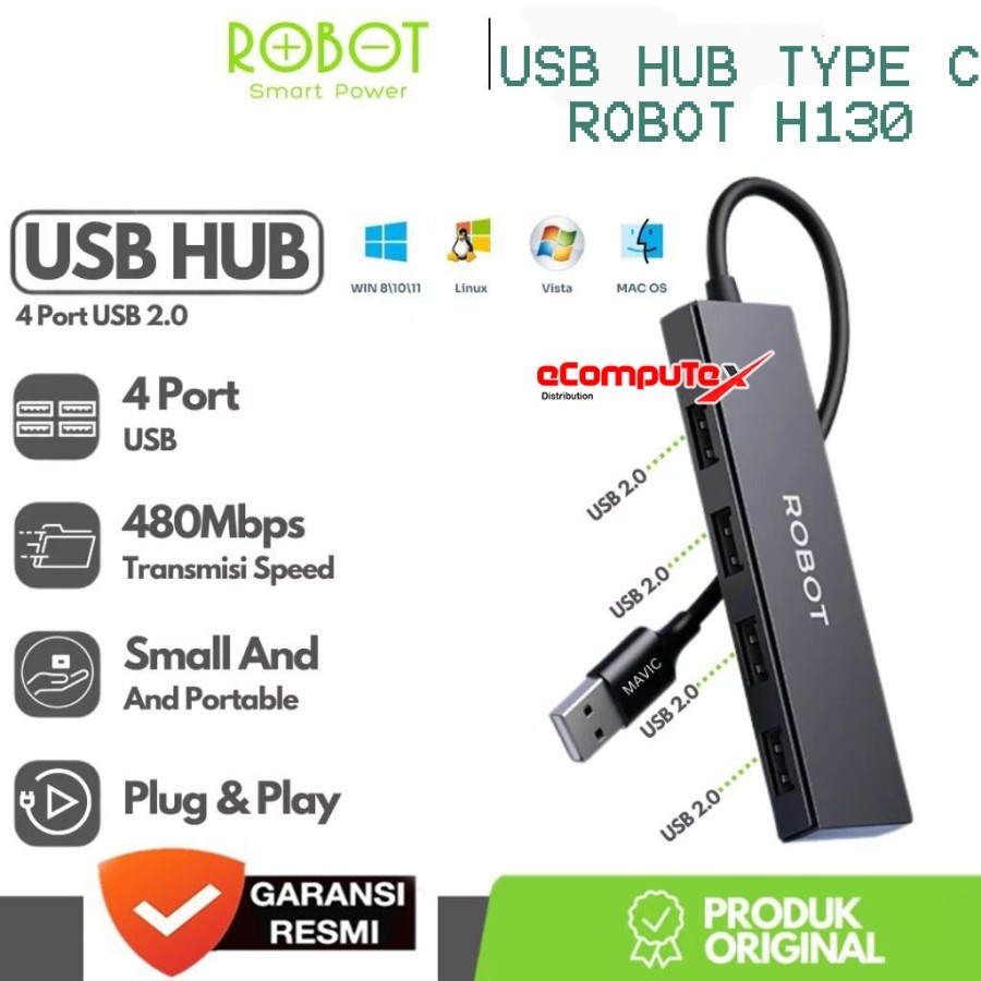 Jual ROBOT H130 USB HUB 4 PORTS PORTABLE MULTI FUNCTION 2.0 HIGH SPEED ...