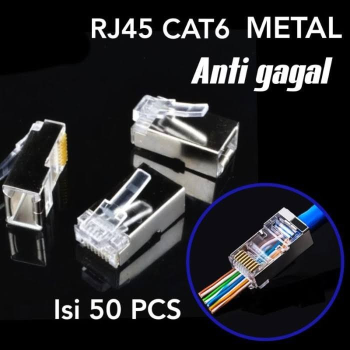 Jual Konektor RJ45 Cat6 Metal Anti Gagal Kabel Tembus 6 Besi | Shopee Indonesia