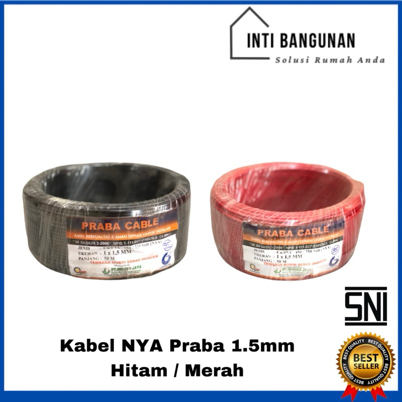 Jual Kabel Tunggal Praba NYA 1.5mm 50m 1 roll Hitam Merah Tembaga Cable ...