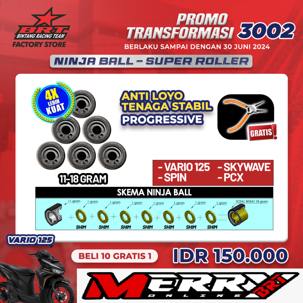 Jual Super Roller Ninja Ball BRT Vario 125 150 Mio J Sporty New Nmax ...