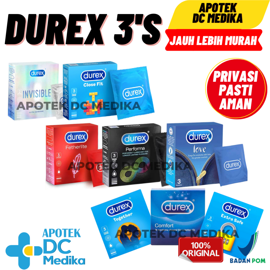 Jual Durex 3's / Kontrasepsi / Kondom / Together / Invisible / Fetherlite / Love / Close fit ...